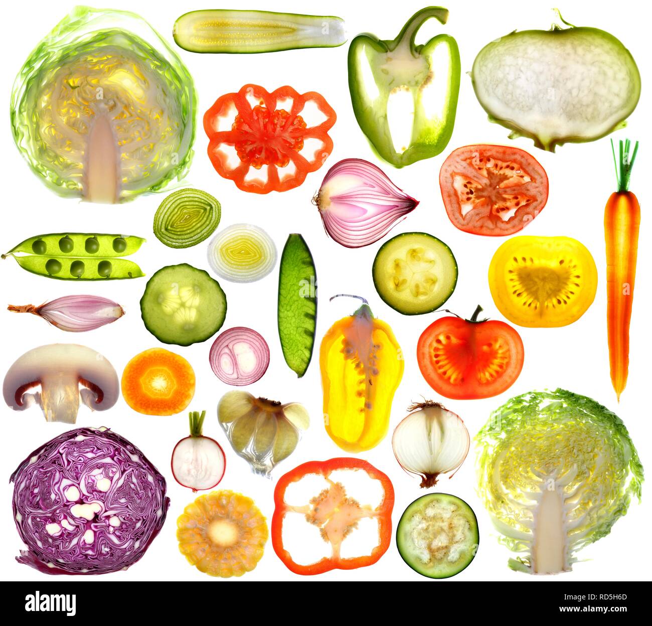 Various fresh vegetables, cross-sections and slices Stock Photo - Alamy