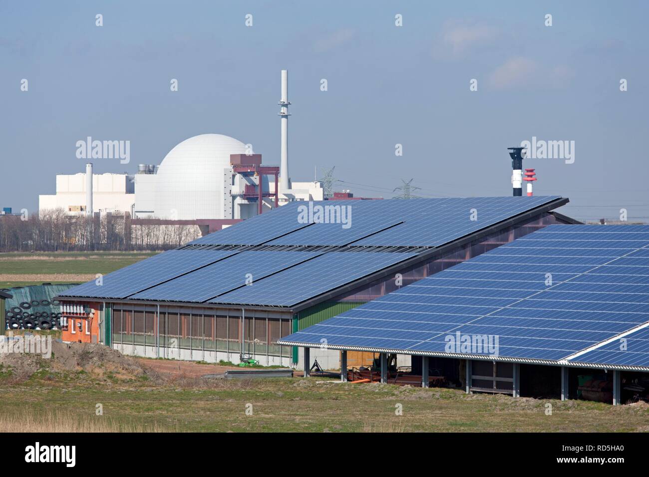 Brokdorf Nuclear Power Plant and a photo-voltaic system, Schleswig ...