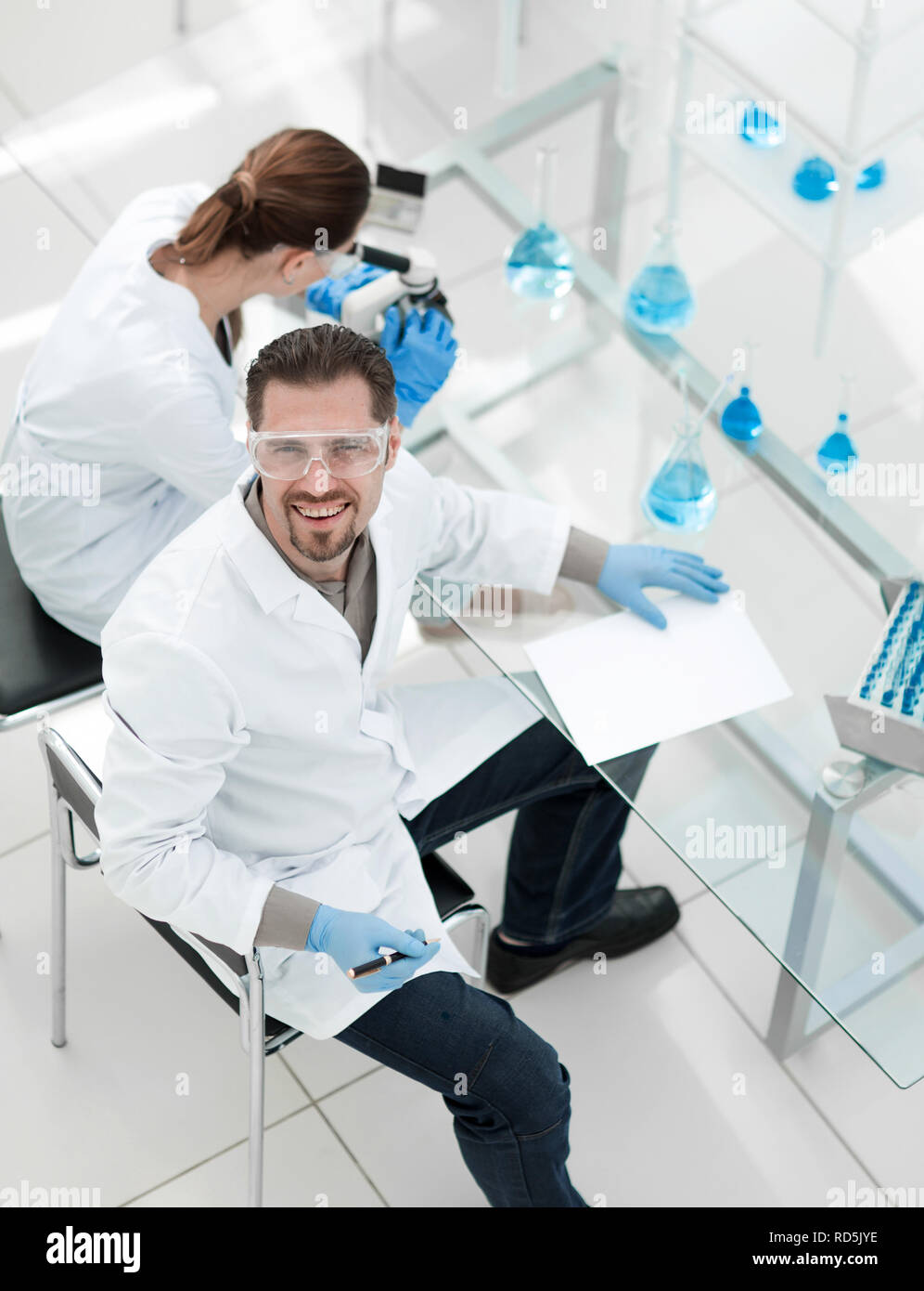 top view.laboratory staff at the workplace Stock Photo - Alamy