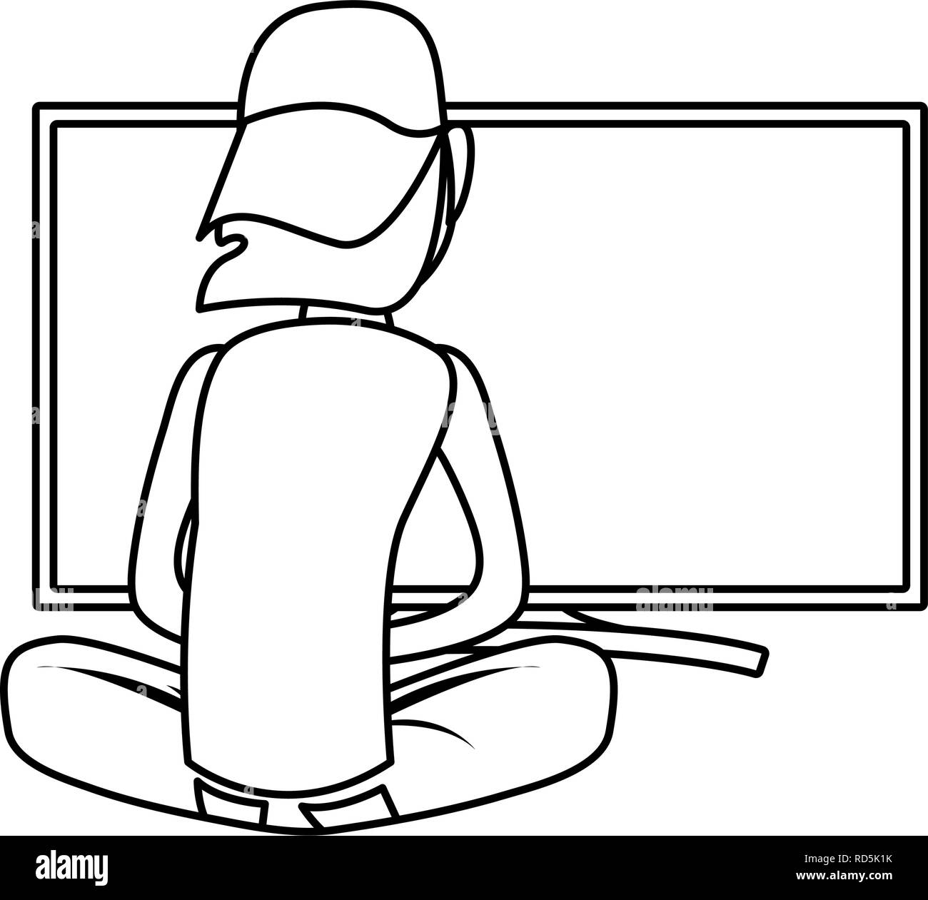 video game gamer and television back view vector illustration Stock ...