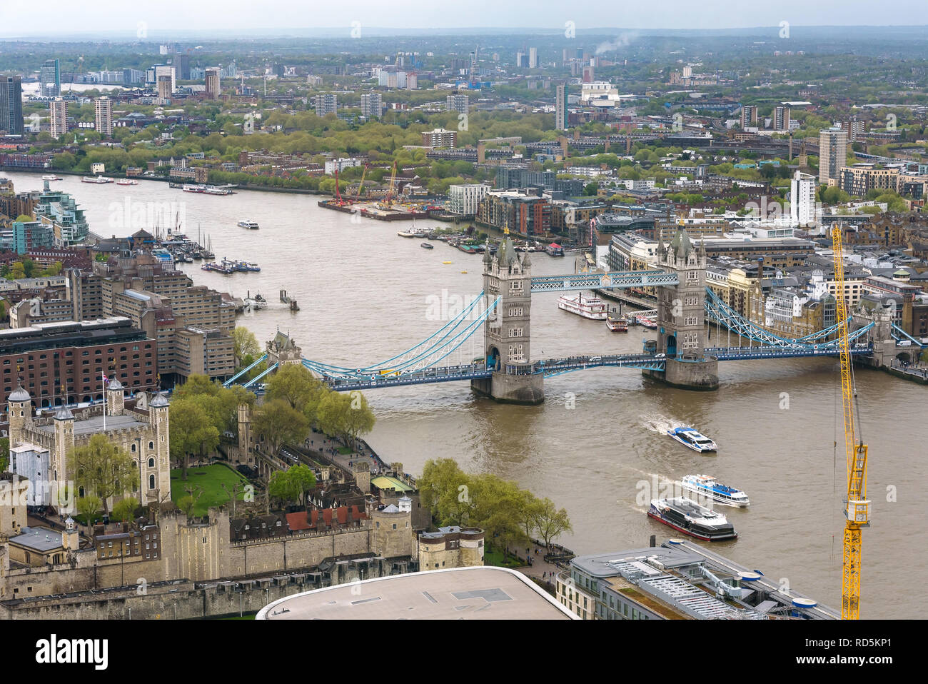 Aerial view of Tower Bridge in London on a cloudy day Stock Photo - Alamy
