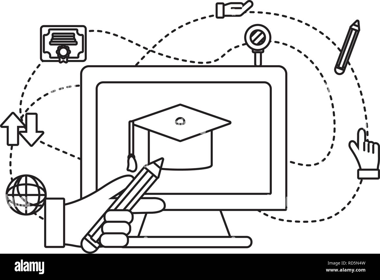 computer with graduation cap Stock Vector Image & Art - Alamy
