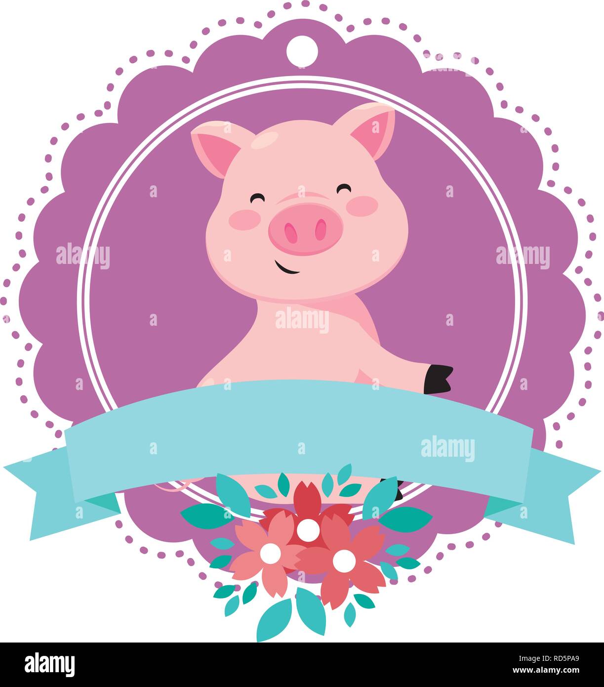 Pig with red ribbon Stock Vector Images - Alamy