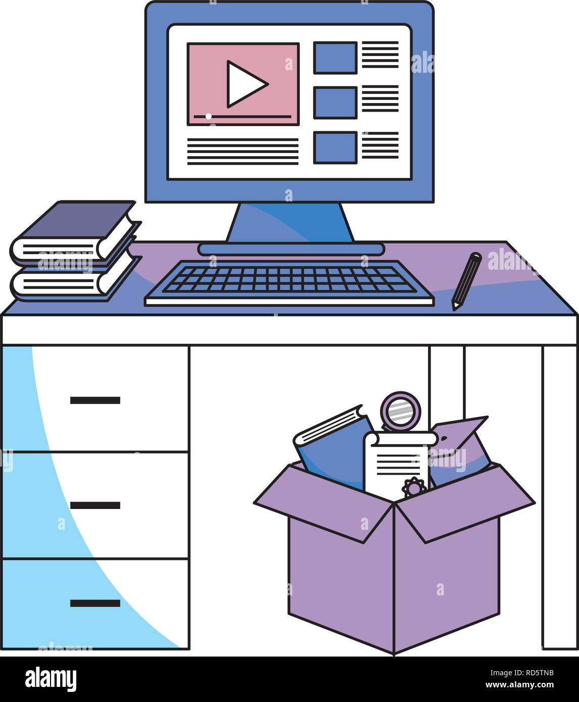 Student desk writing books Stock Vector Images - Alamy