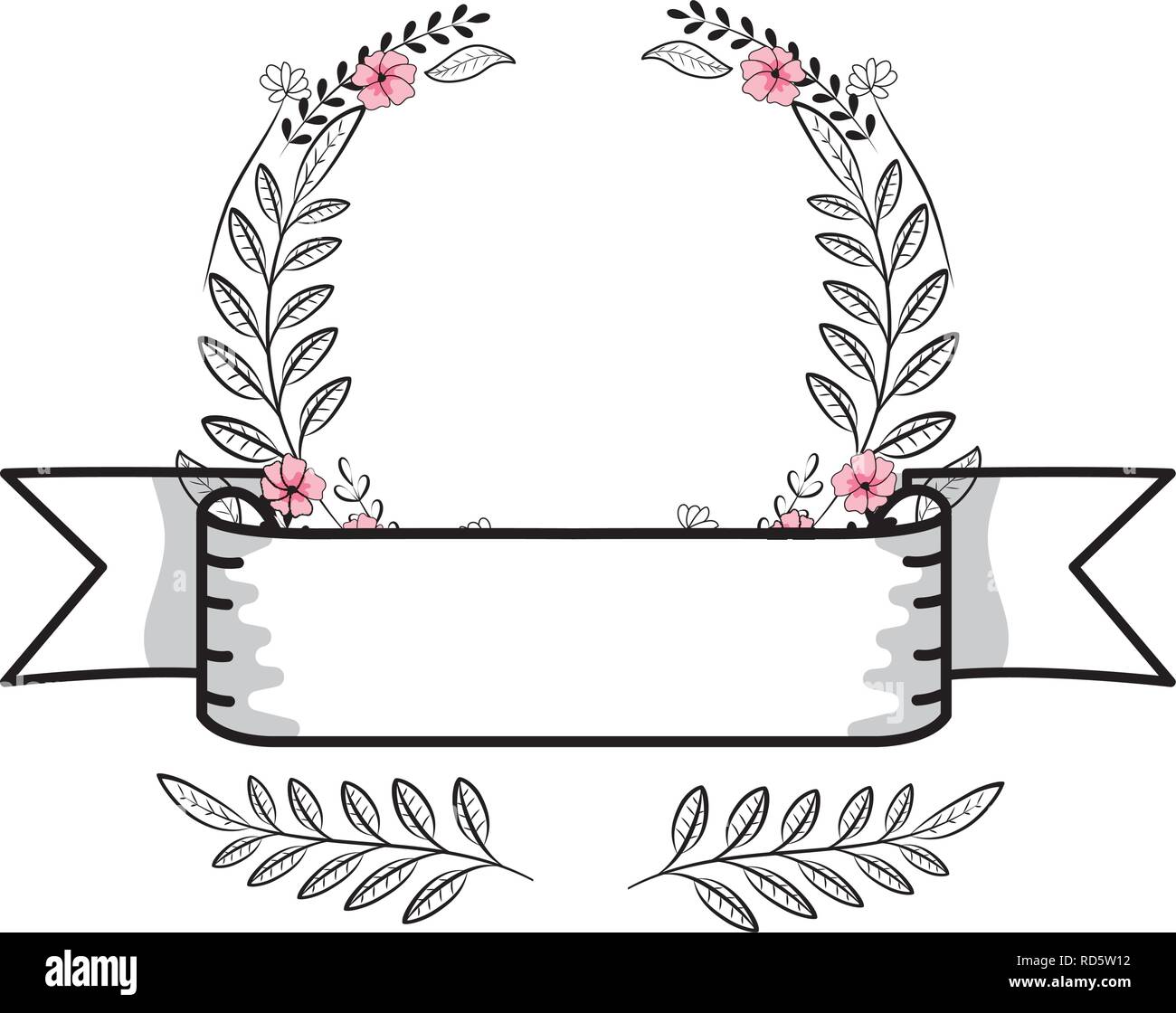 ribbon with leaves branches arrangement Stock Vector Image & Art - Alamy