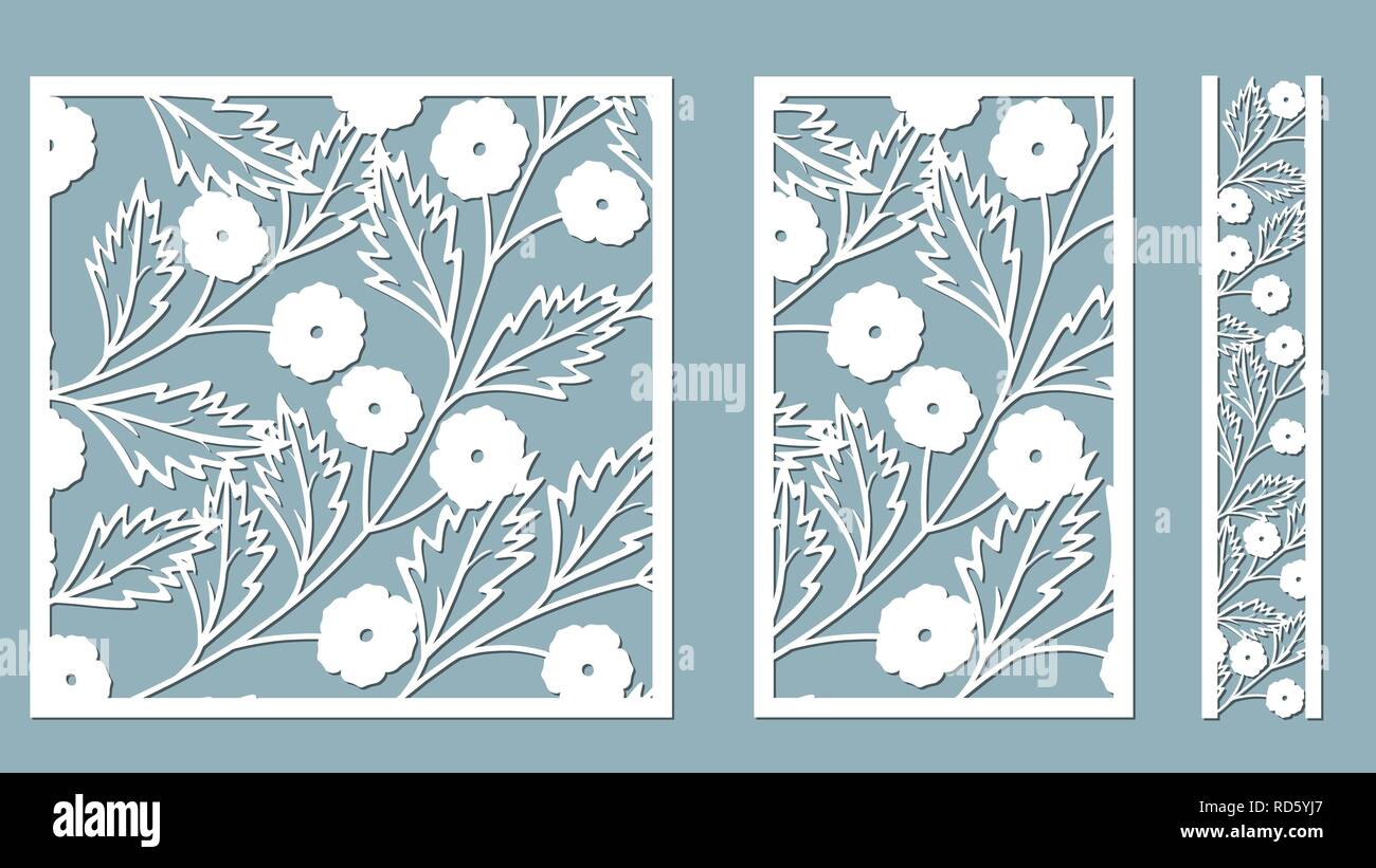 Set template for laser cutting and Plotter. Flowers, leaves for ...