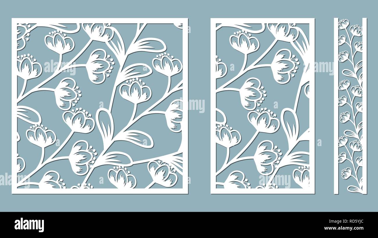 Set template for laser cutting and Plotter. Flowers, leaves for ...