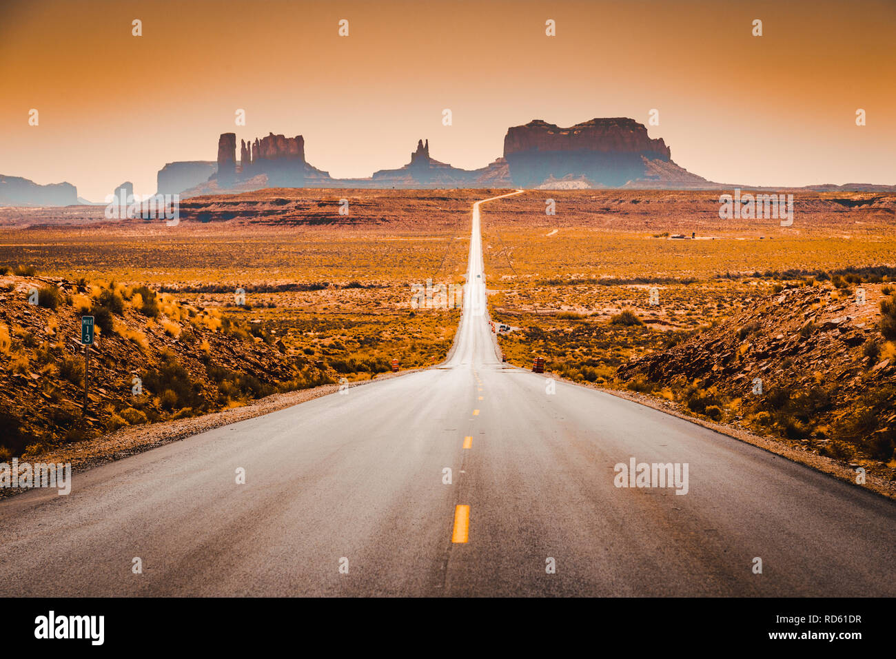 Classic panorama view of historic U.S. Route 163 running through famous ...