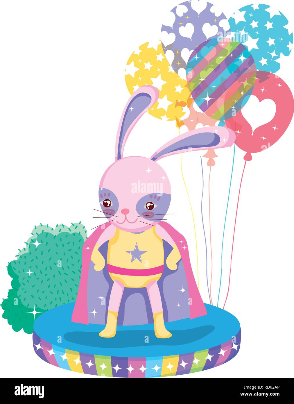 cute circus rabbit with layer and balloons helium Stock Vector Image ...