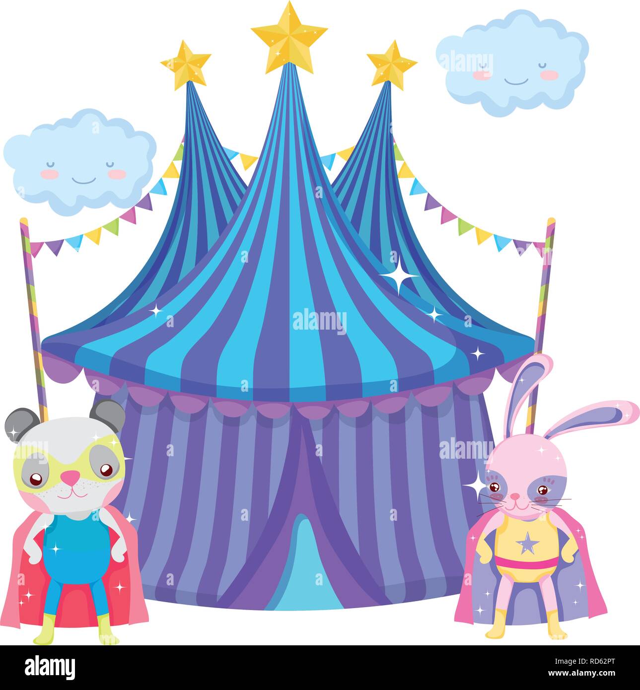 cute circus cat and rabbit in tent Stock Vector Image & Art - Alamy