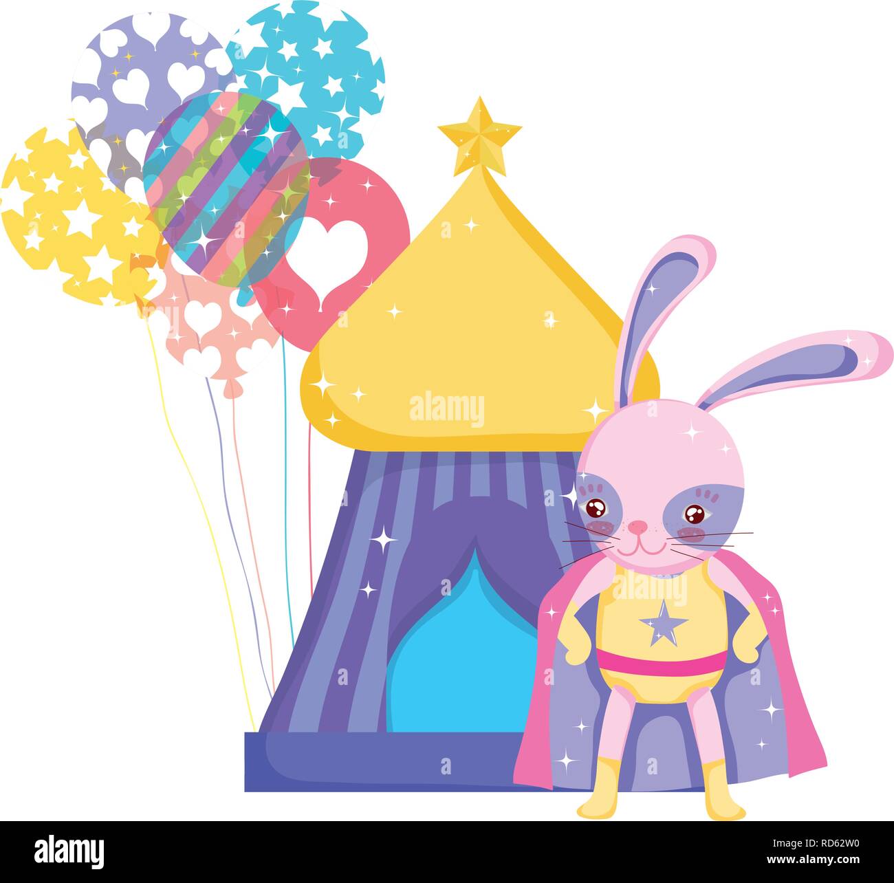 cute circus rabbit with layer and balloons helium Stock Vector Image ...