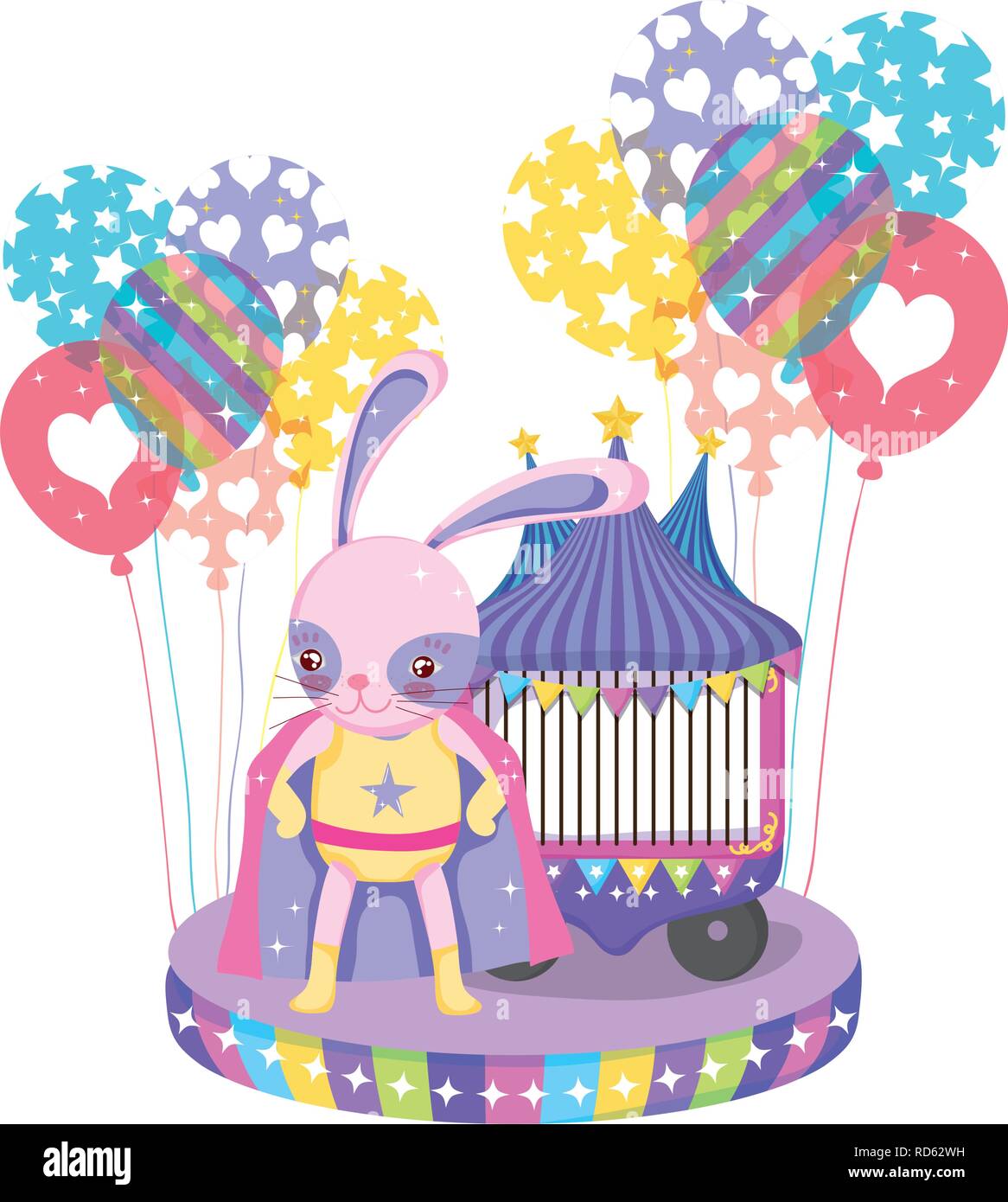cute circus rabbit with layer and balloons helium Stock Vector Image ...