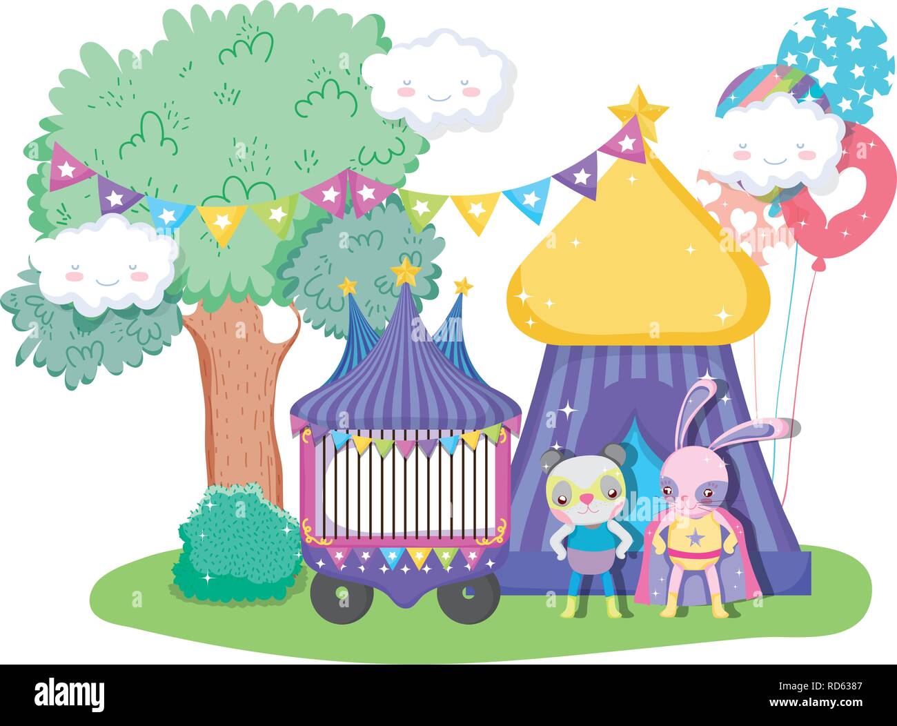 cute circus cat and rabbit in tent Stock Vector Image & Art - Alamy