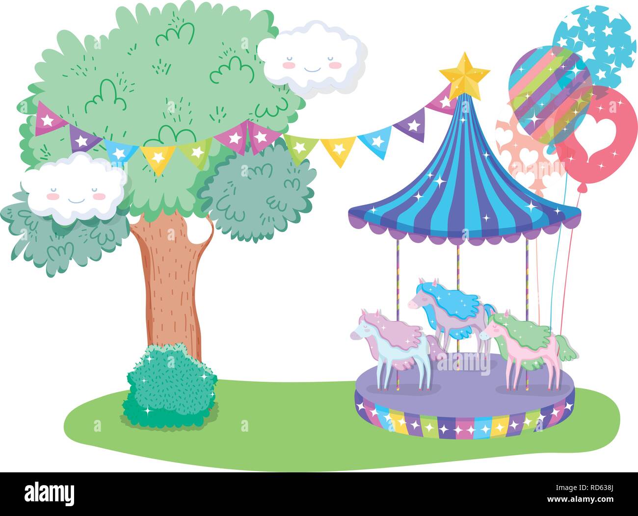circus carousel scene in the landscape Stock Vector Image & Art - Alamy
