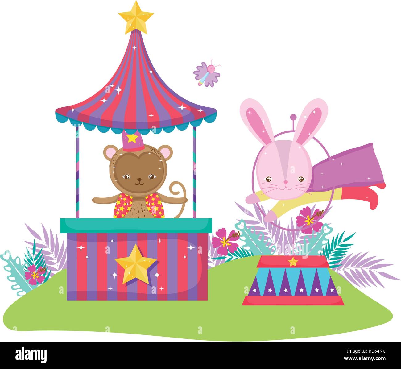 cute circus rabbit with layer and kiosk Stock Vector Image & Art - Alamy