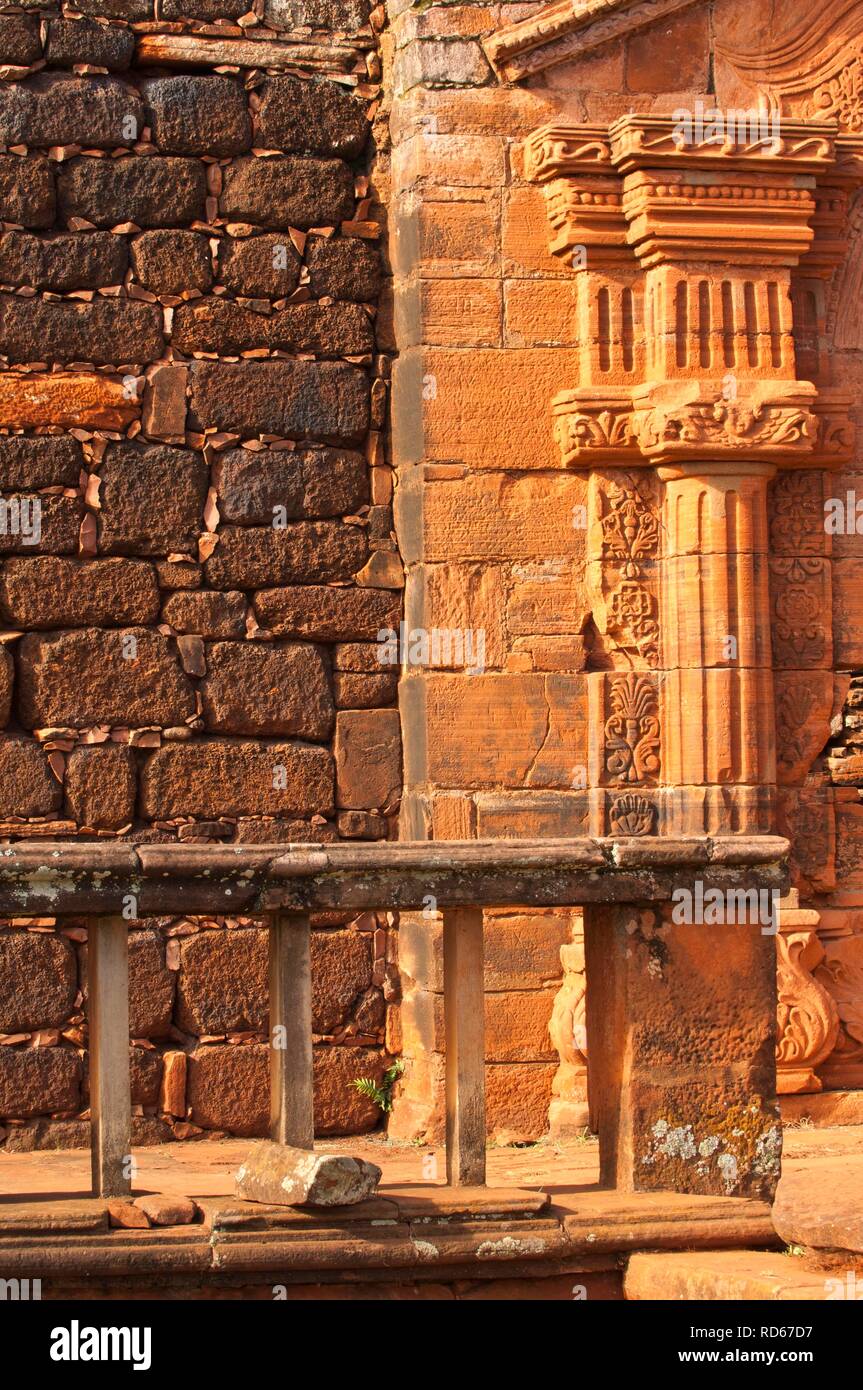 Ruins of the Jesuit mission at San Ignacio mini, details of the ...