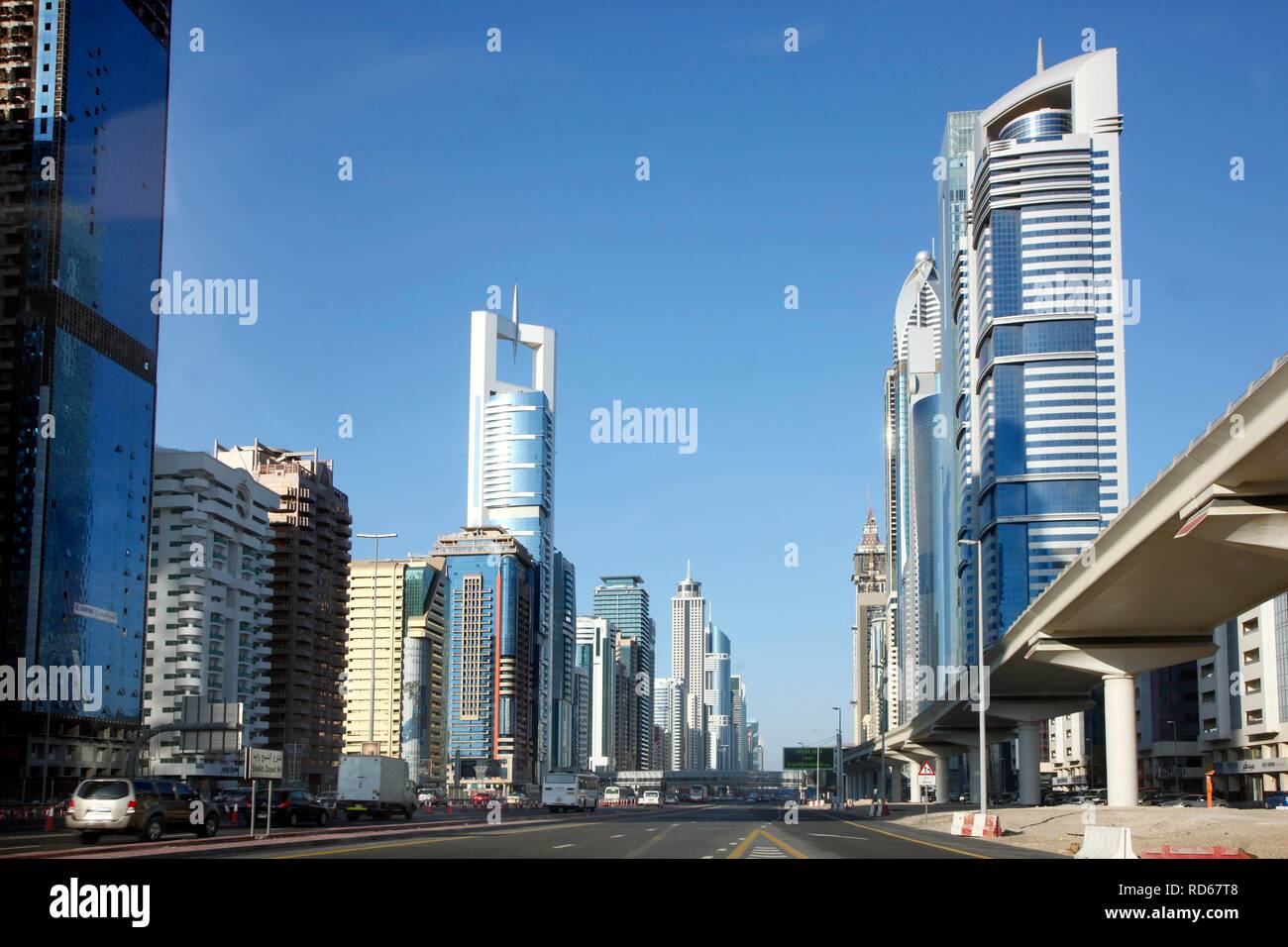 Skyscrapers on Sheikh Zayed Road, main artery and one of the centers in ...