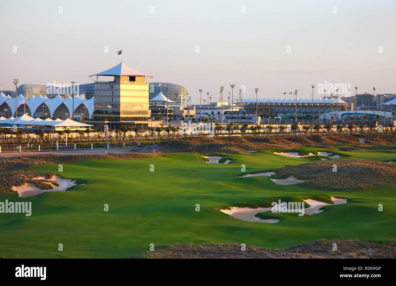 Yas-Links golf course, Yas Island, typical 18-hole links course next to ...