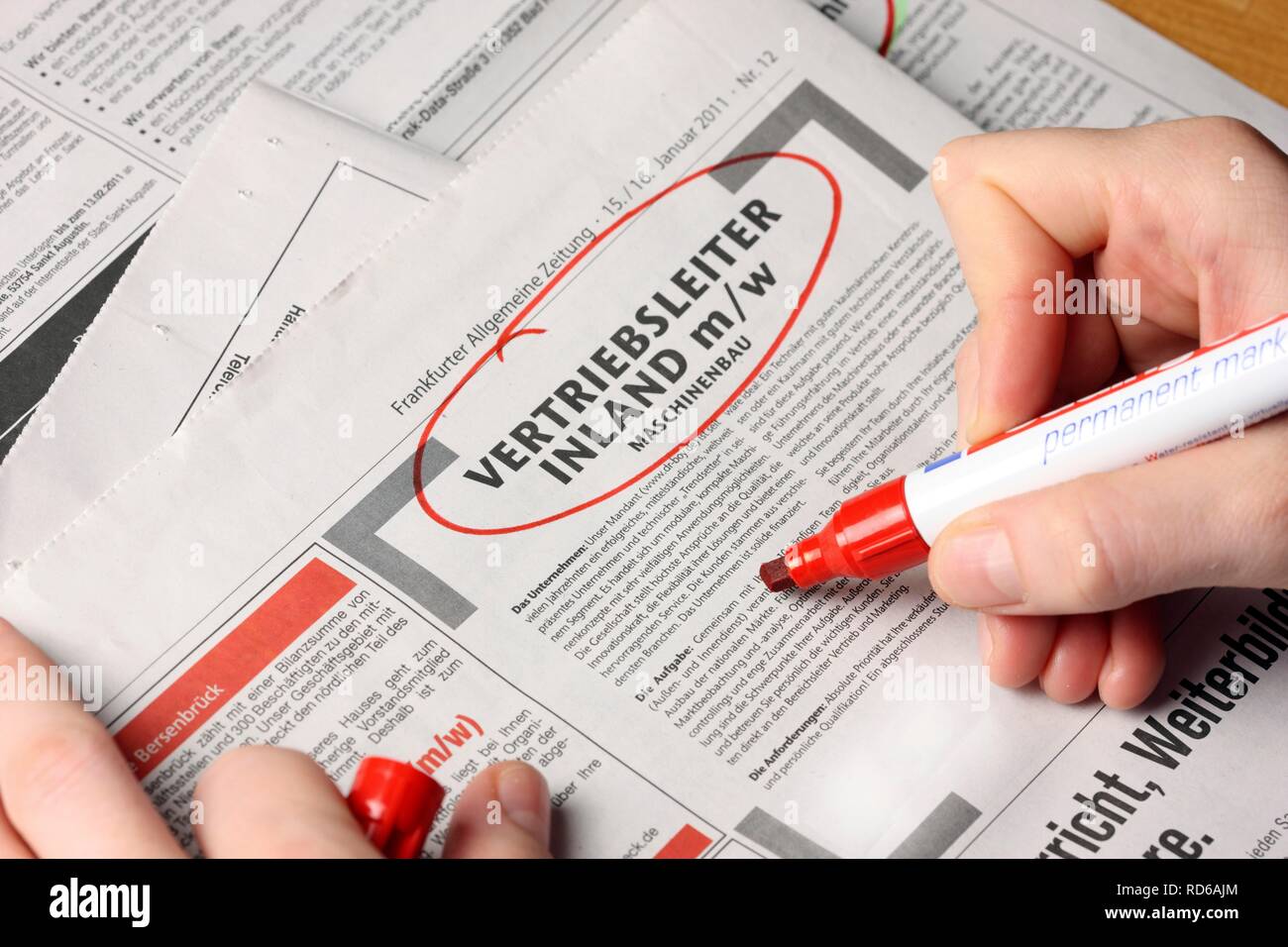 Job-seeking, employment ad in a newspaper, circlede ad for ...