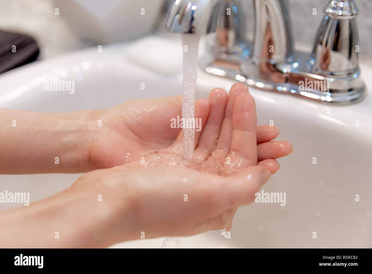 Young Caucasian Female Hands Lathering White Bar Hand Soap for Washing ...