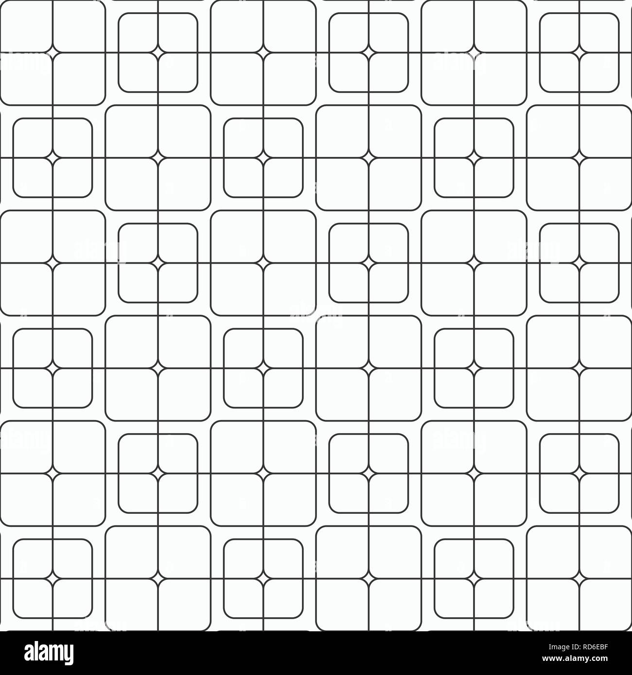 Abstract seamless pattern of squares with rounded corners. Linear style ...