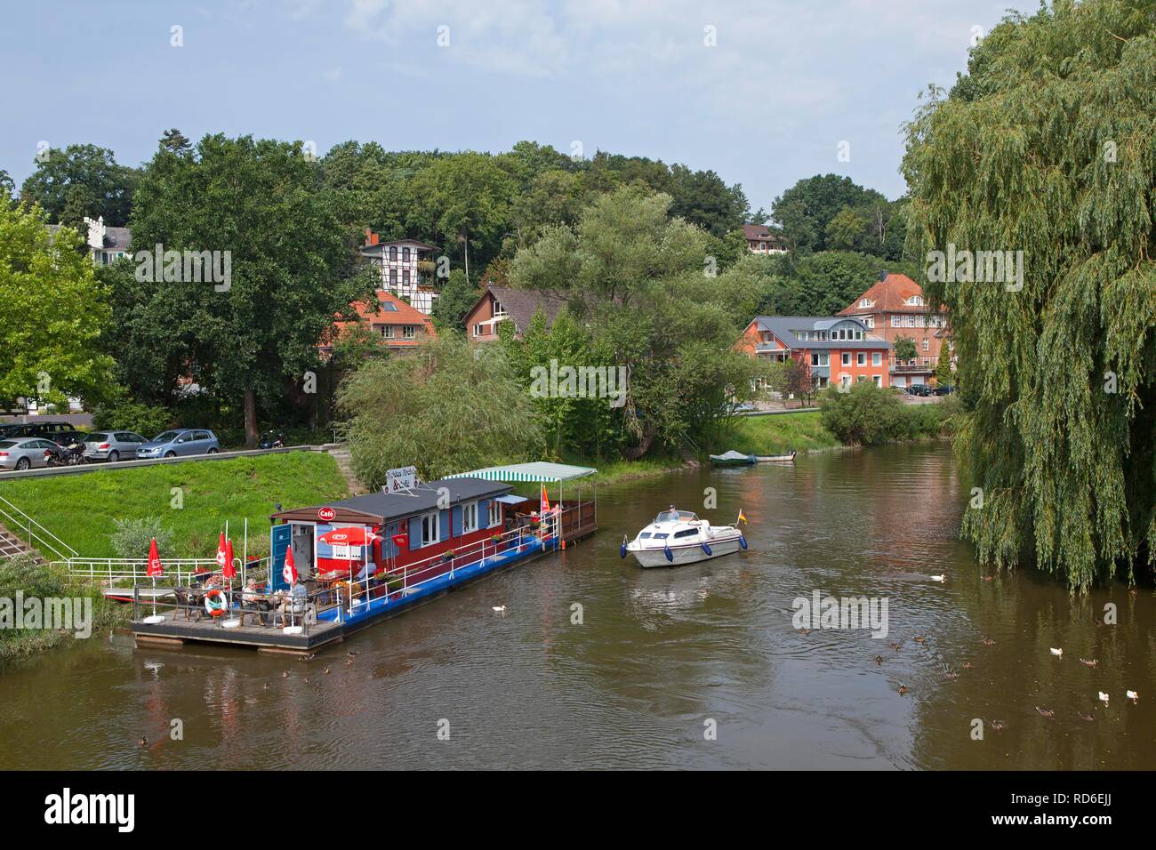 House boat café, Jeetzel, Hitzacker, Lower Saxony, PublicGround Stock ...