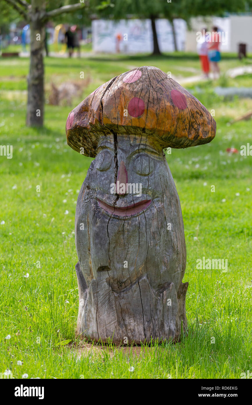 Beautiful carved wood columns, mushroom shapes, in the beach near the ...