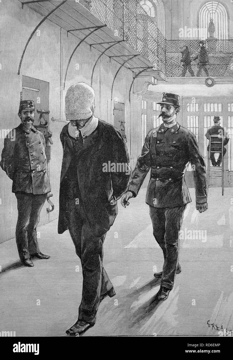 Walk of a prisoner in the Stampes jail in France, historical ...