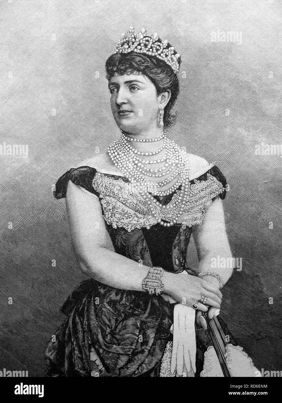 Margherita of Savoy, Queen of Italy, historical illustration circa 1893 ...