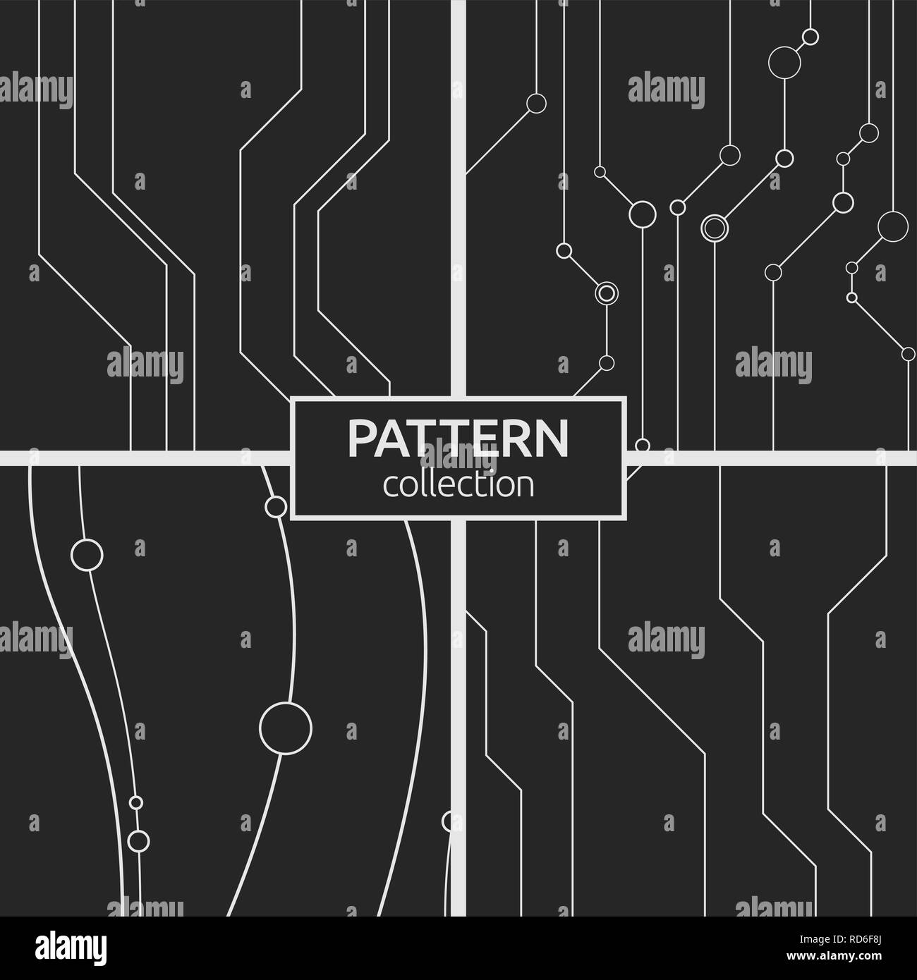 Set of four abstract vector seamless pattern of lines and circles ...