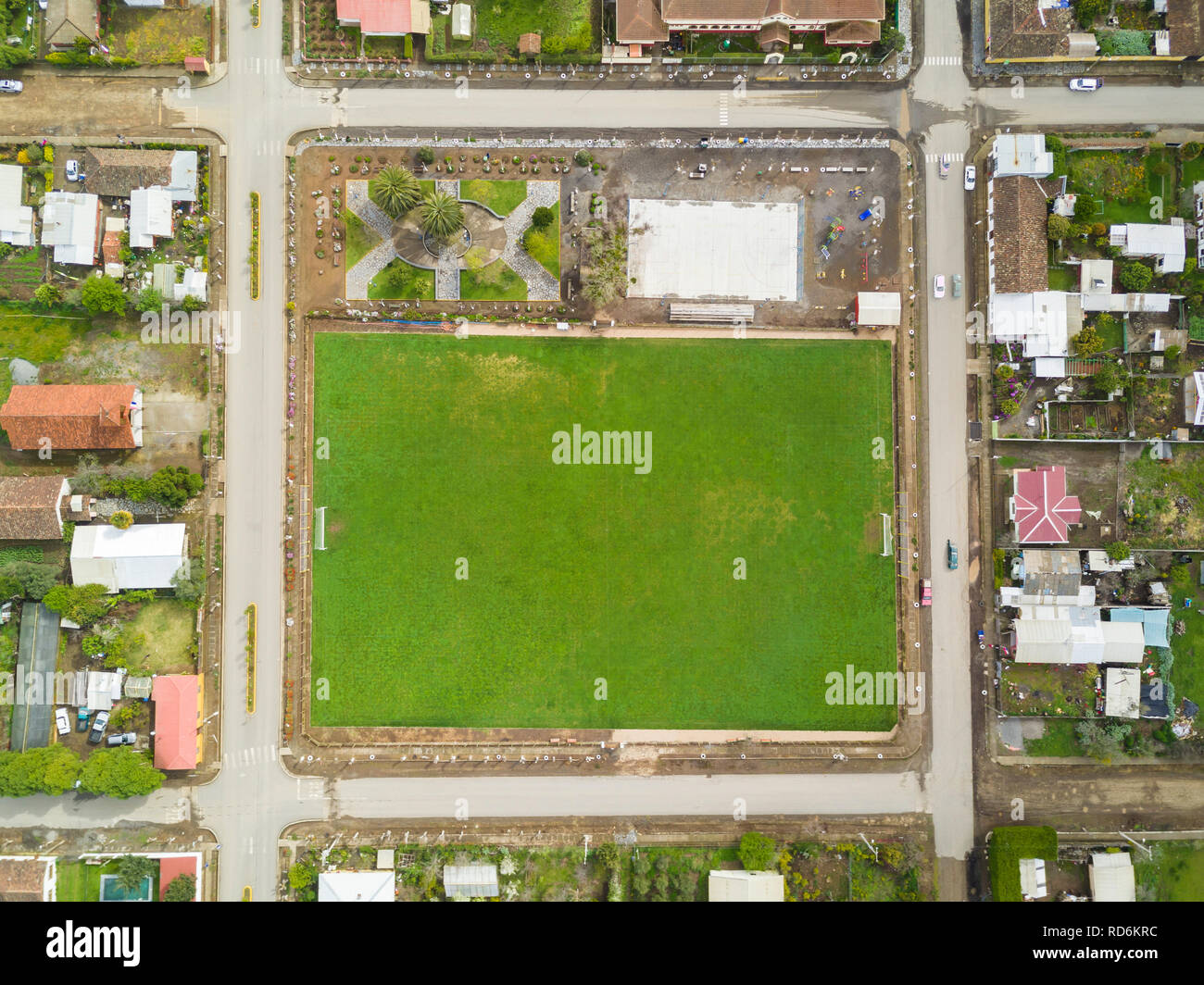 An aerial view of Chile countryside from the drone, a small grass ...