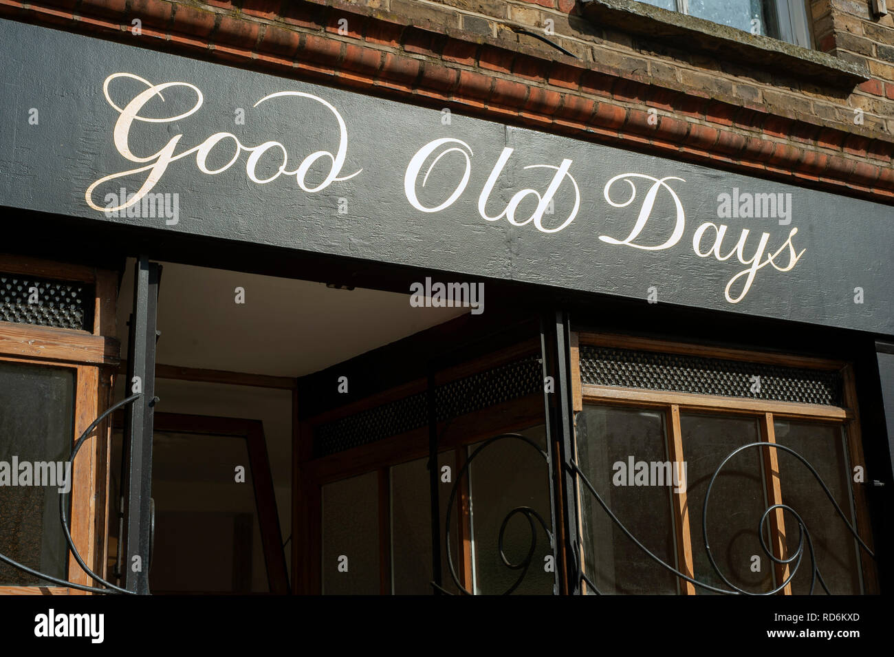 Old fashioned shop signage outside a hairdressers, Broadway Market ...