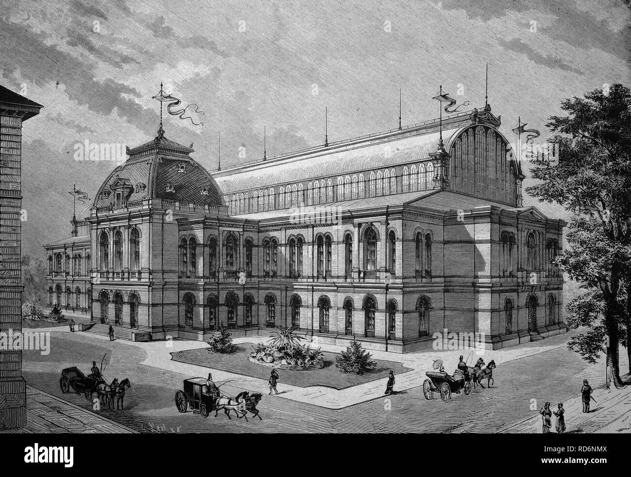 Gewerbehalle building in Stuttgart, historical illustration, about 1886 ...