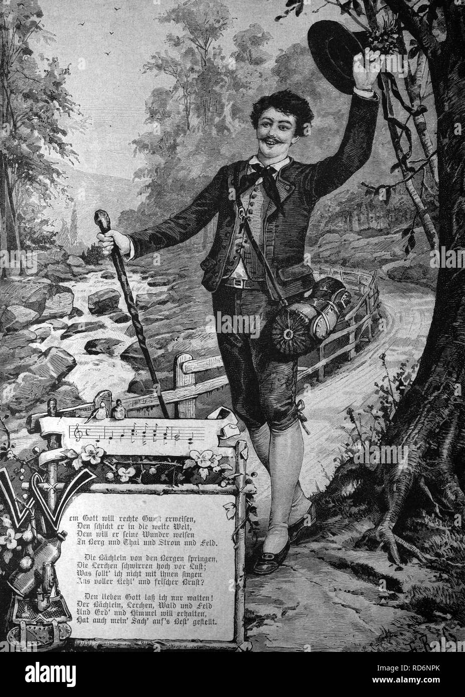 Happy wayfaring man, historical illustration, about 1886 Stock Photo ...