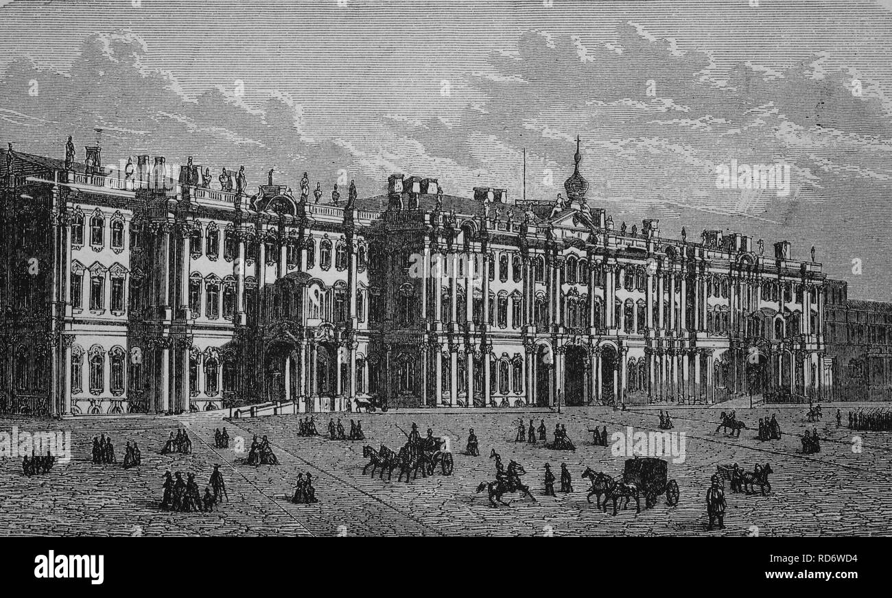 Winter Palace in St. Petersburg, Russia, woodcut from 1880 Stock Photo - Alamy