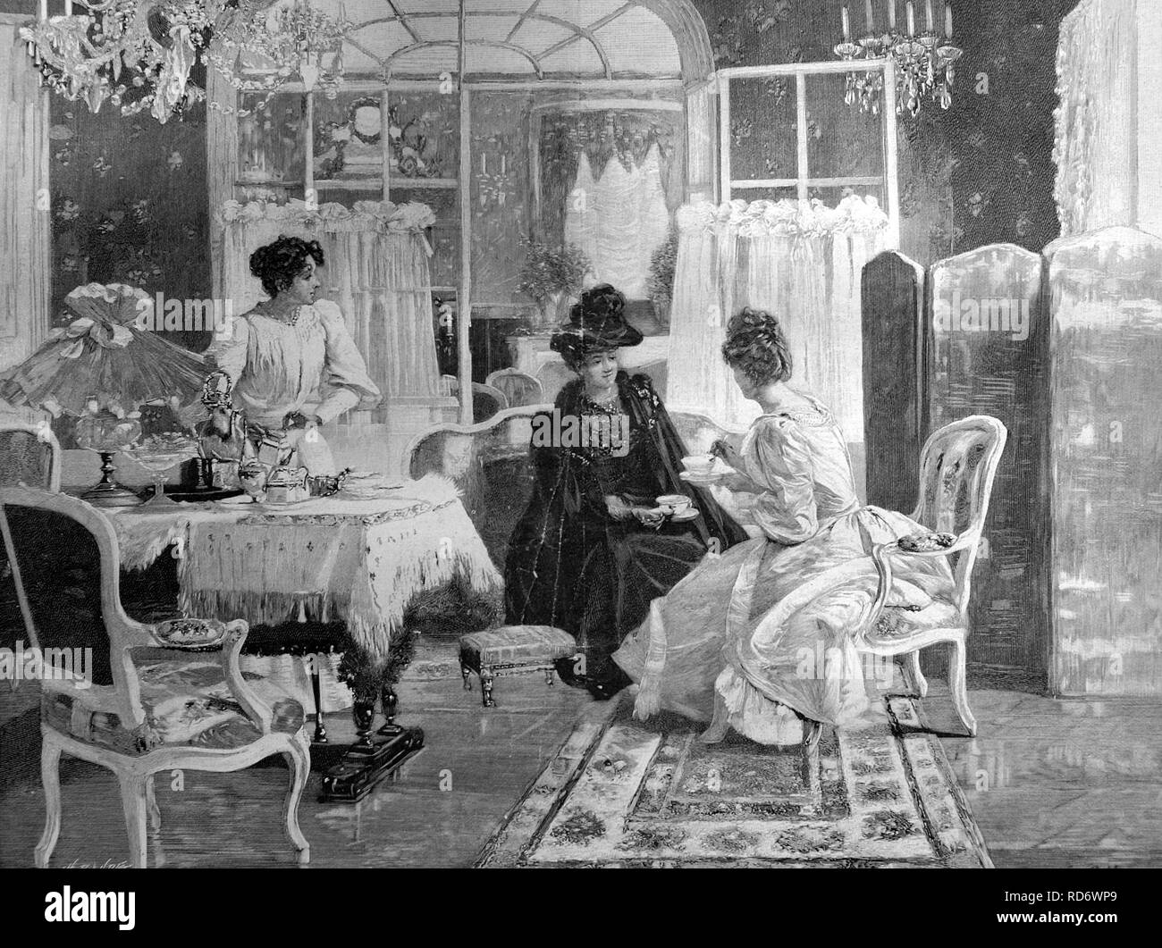 Women at a coffee party, historical illustration, 1880 Stock Photo - Alamy