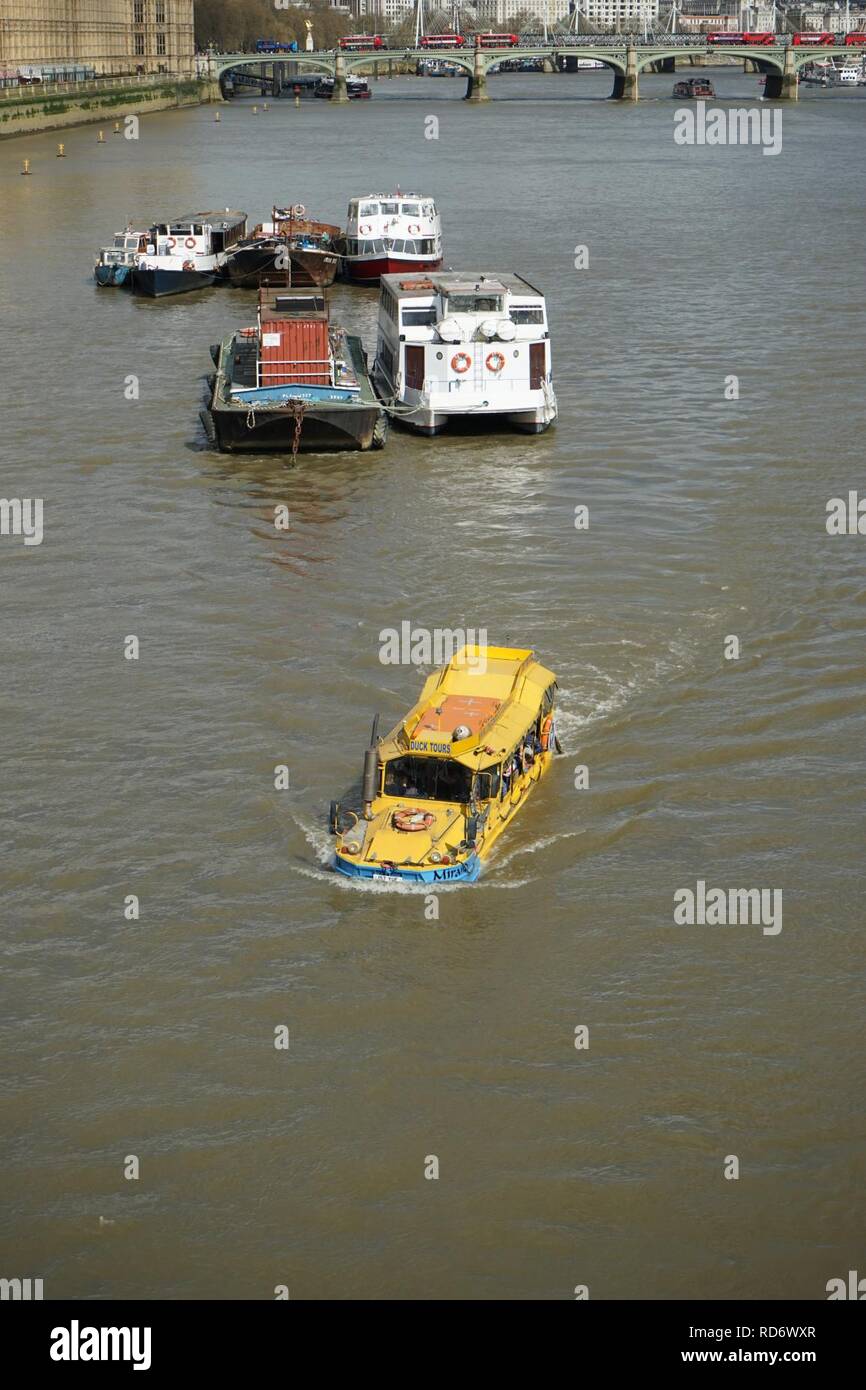 Amphibious bus on Thames river Stock Photo - Alamy
