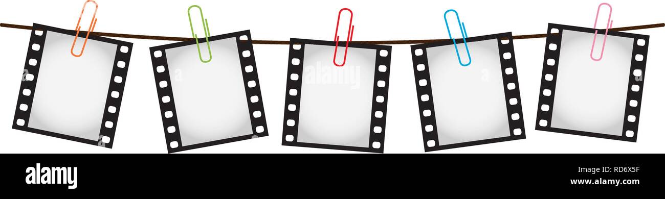 Vector illustration of five empty blank photo 35 mm film slides hanging ...