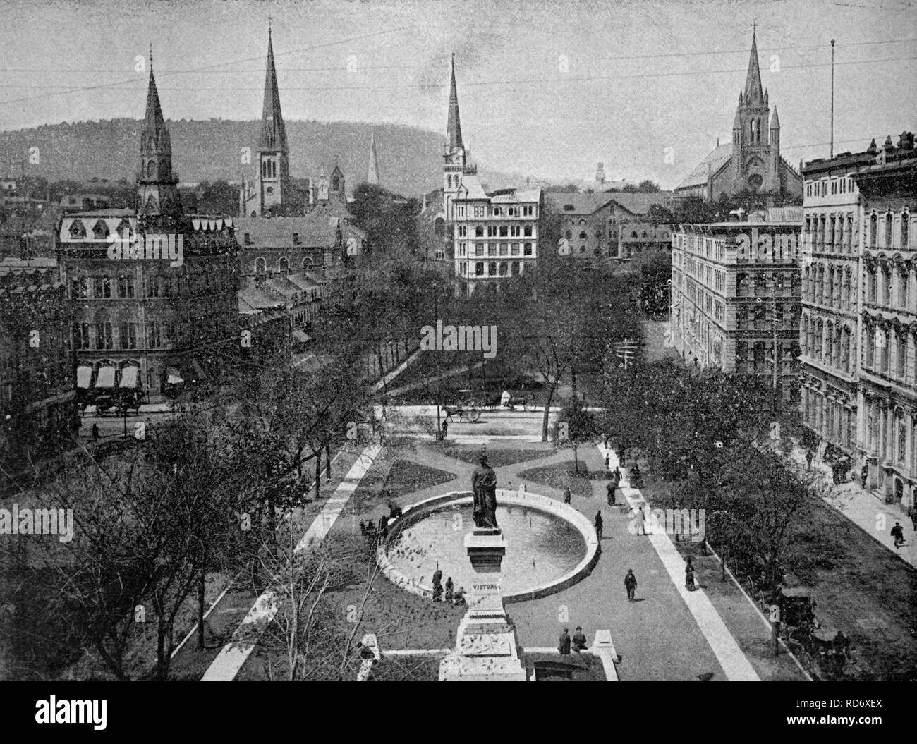 Early autotype of the Victoria Square in Montreal, Canada, North ...
