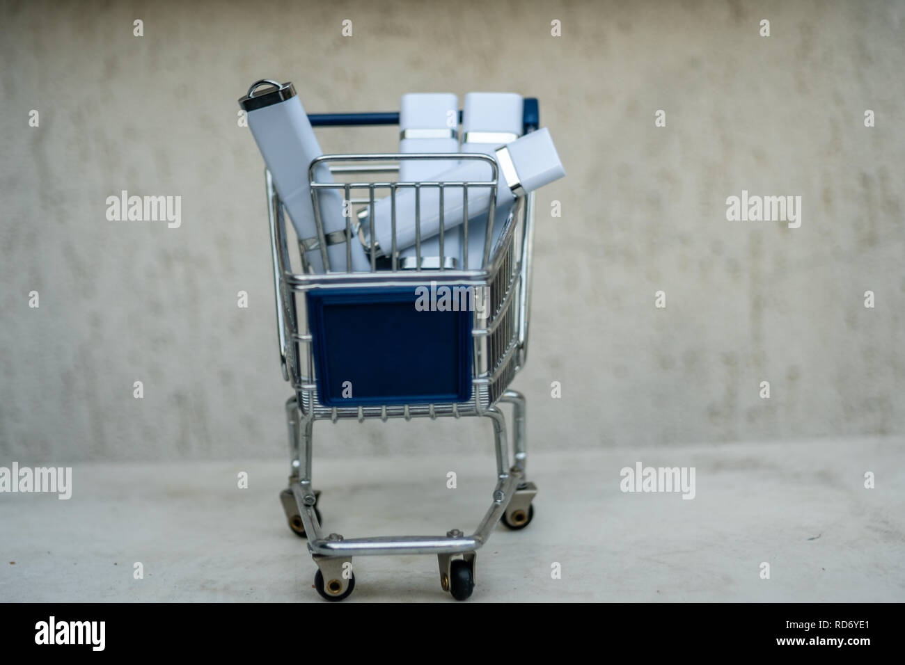 shopping cart banner blank advertisement full of technology usb pen ...