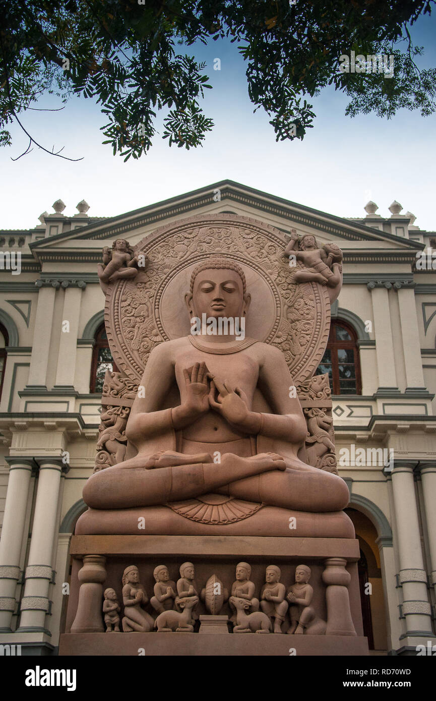 Kandy, Sri Lanka: Large sculpture of a seated Saranath Buddha at the ...