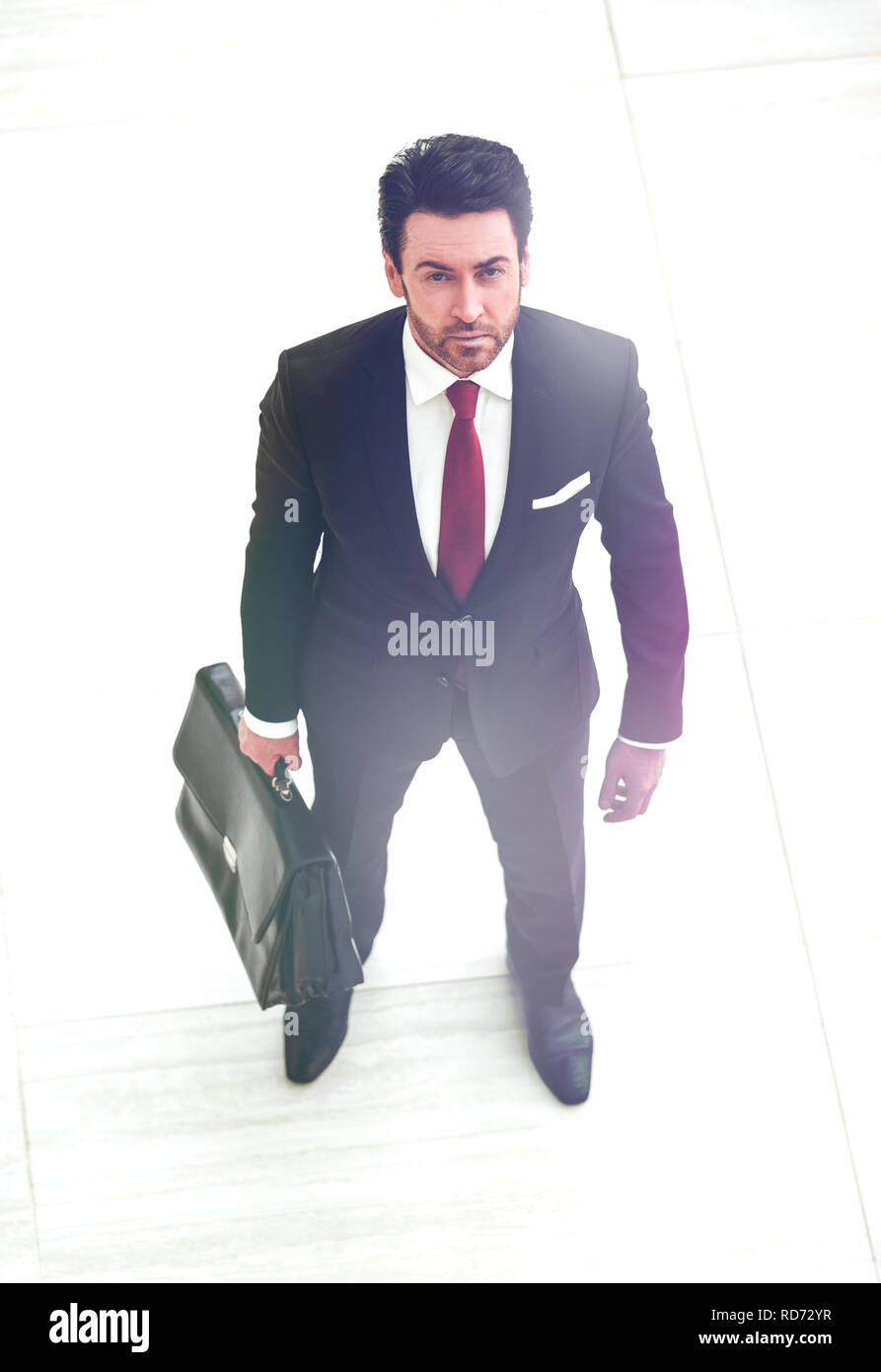 top view.confident businessman with leather briefcase Stock Photo - Alamy