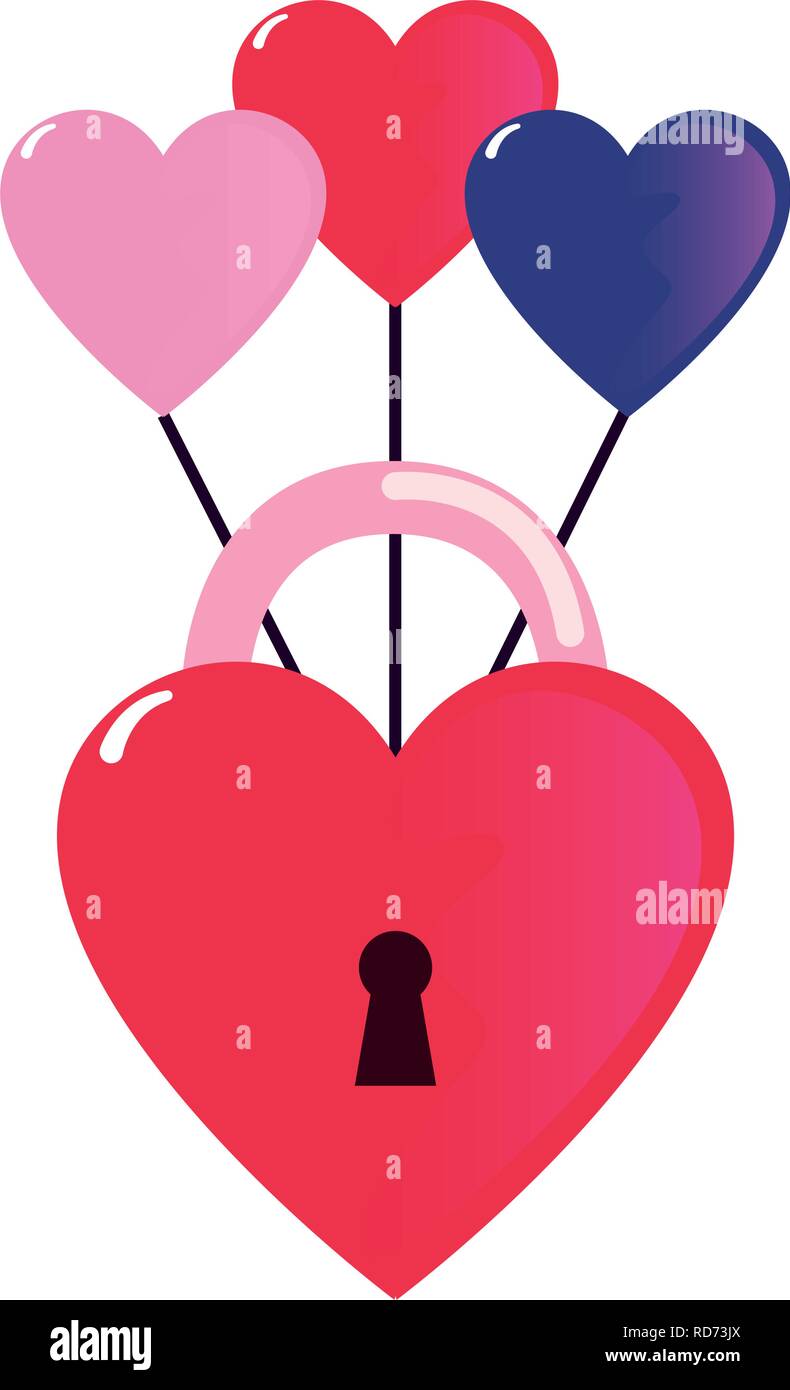 padlock heart and balloons happy valentines day vector illustration ...