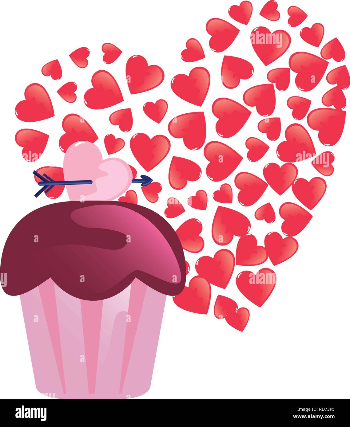 hearts and sweet cupcake happy valentines day vector illustration Stock ...