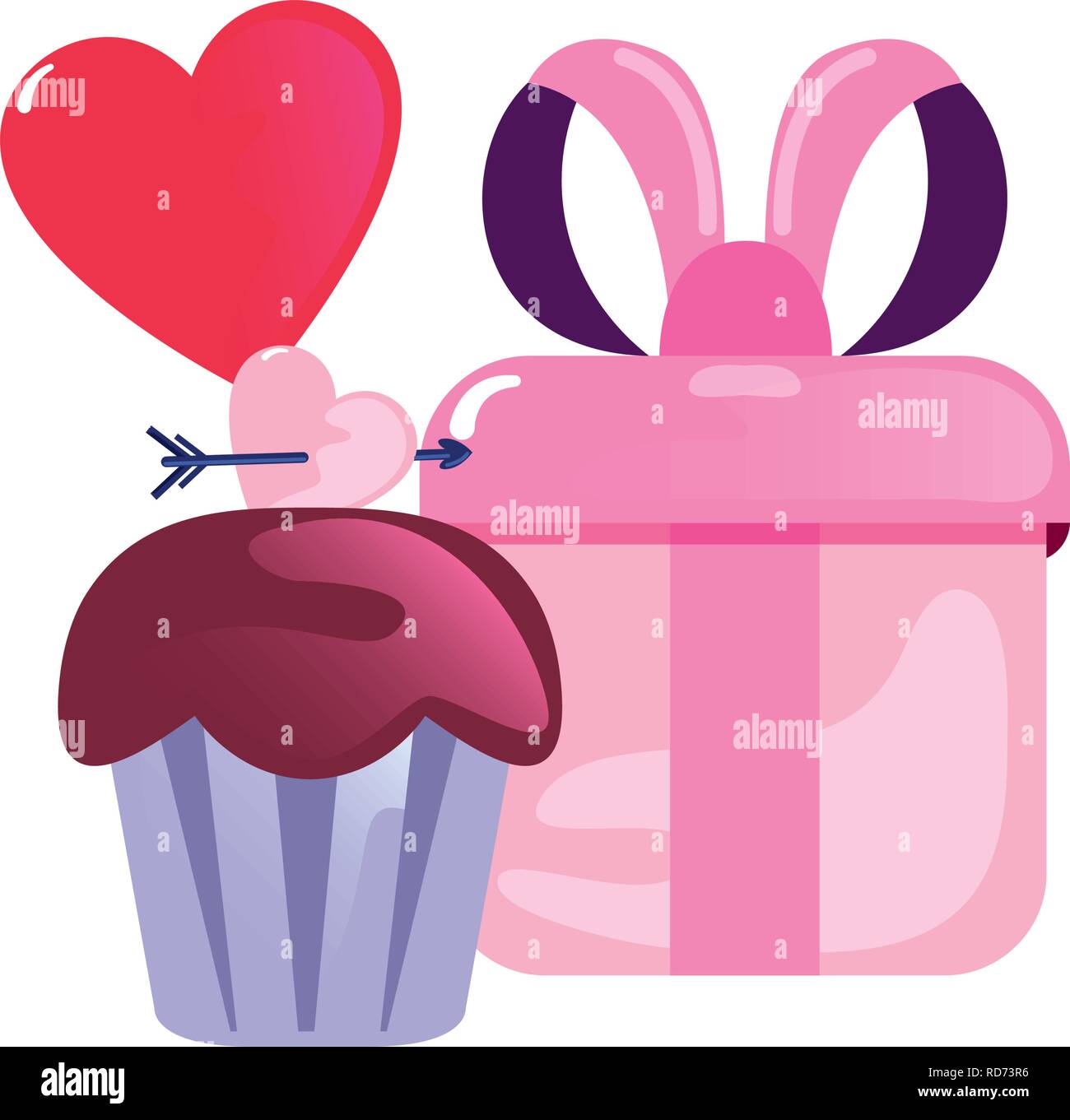 cupcake heart gift happy valentines day vector illustration Stock ...