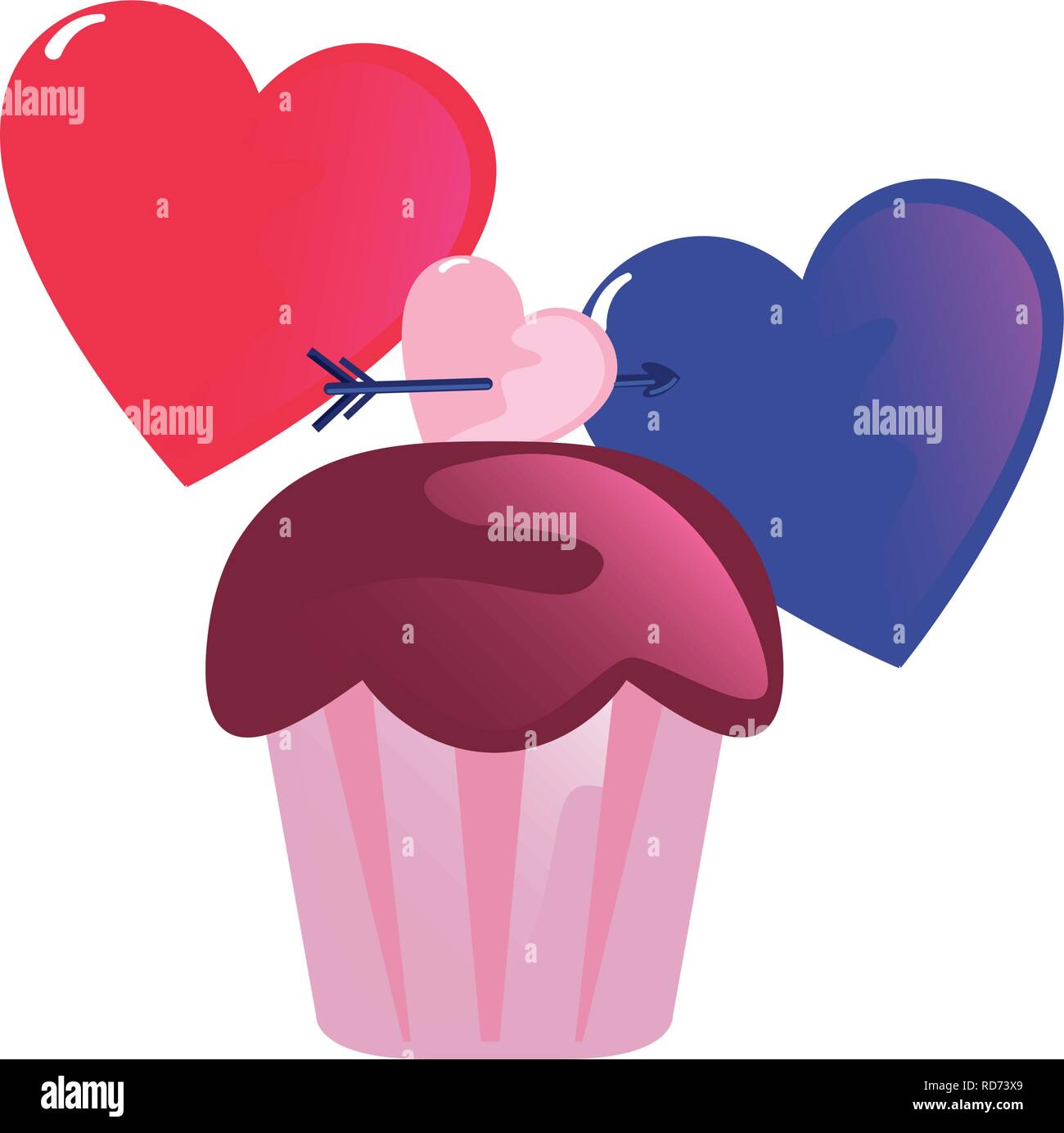cupcake hearts love happy valentines day vector illustration Stock ...