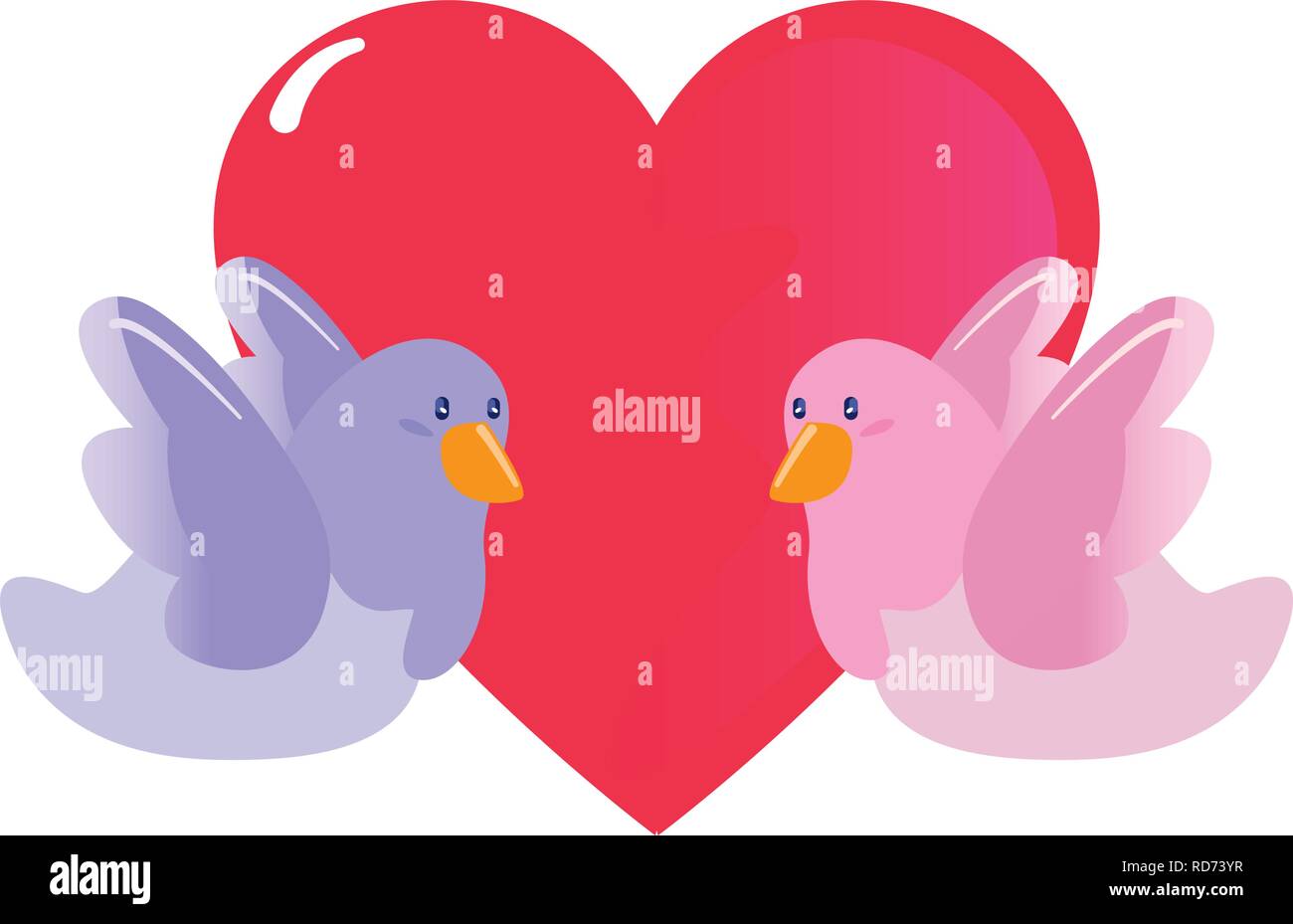 doves couple heart happy valentines day vector illustration Stock ...