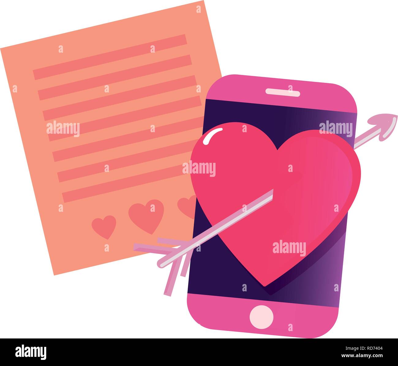 cellphone heart message happy valentines day vector illustration Stock ...