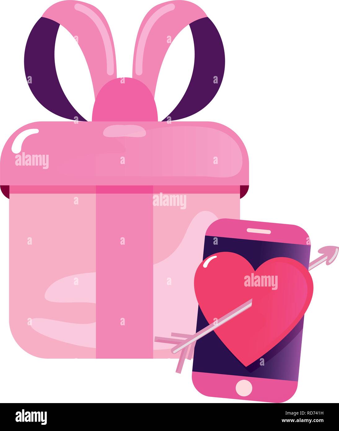 gift cellphone heart happy valentines day vector illustration Stock ...