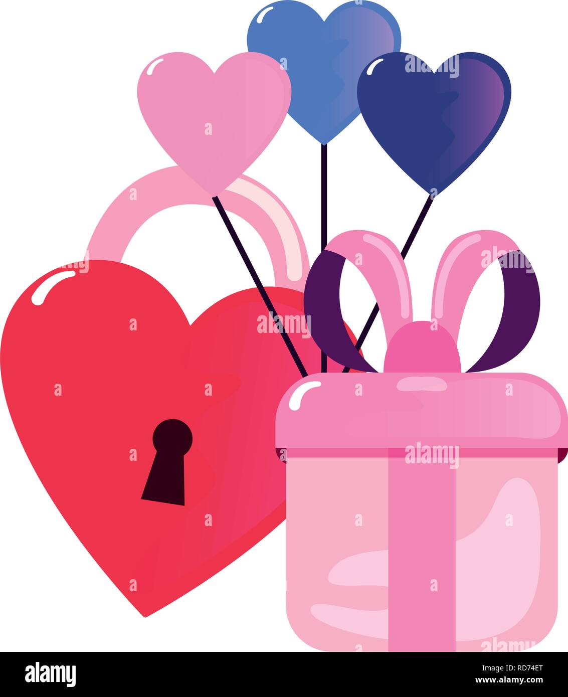 padlock gift and balloons happy valentines day vector illustration ...